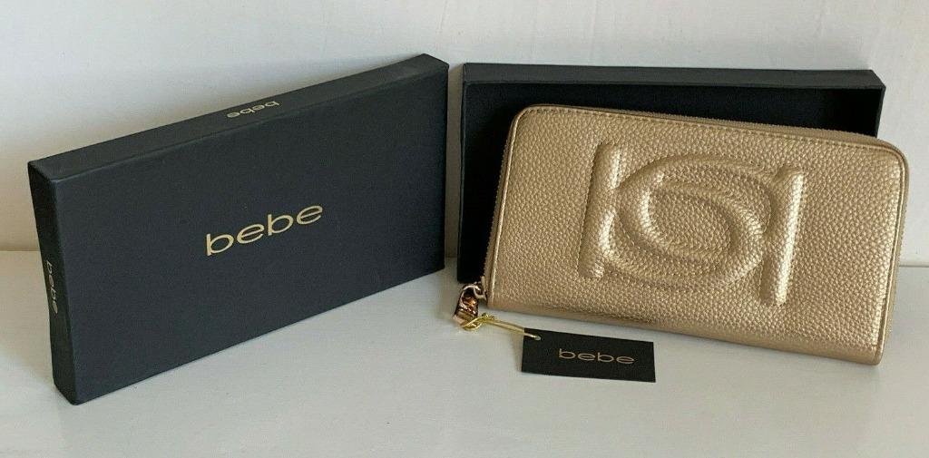NEW IN BOX BEBE POPPY GOLD ZIP AROUND ZIPPY CLUTCH WALLET PURSE, Women ...