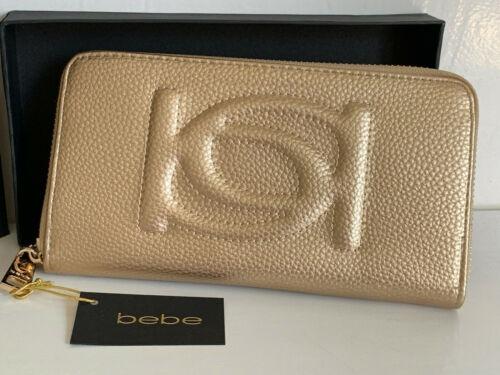 NEW IN BOX BEBE POPPY GOLD ZIP AROUND ZIPPY CLUTCH WALLET PURSE, Women ...