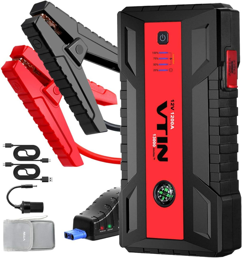 1211) VTIN 1200A Car Jump Starter, Upgraded 12V Power Pack Jump Starter ...