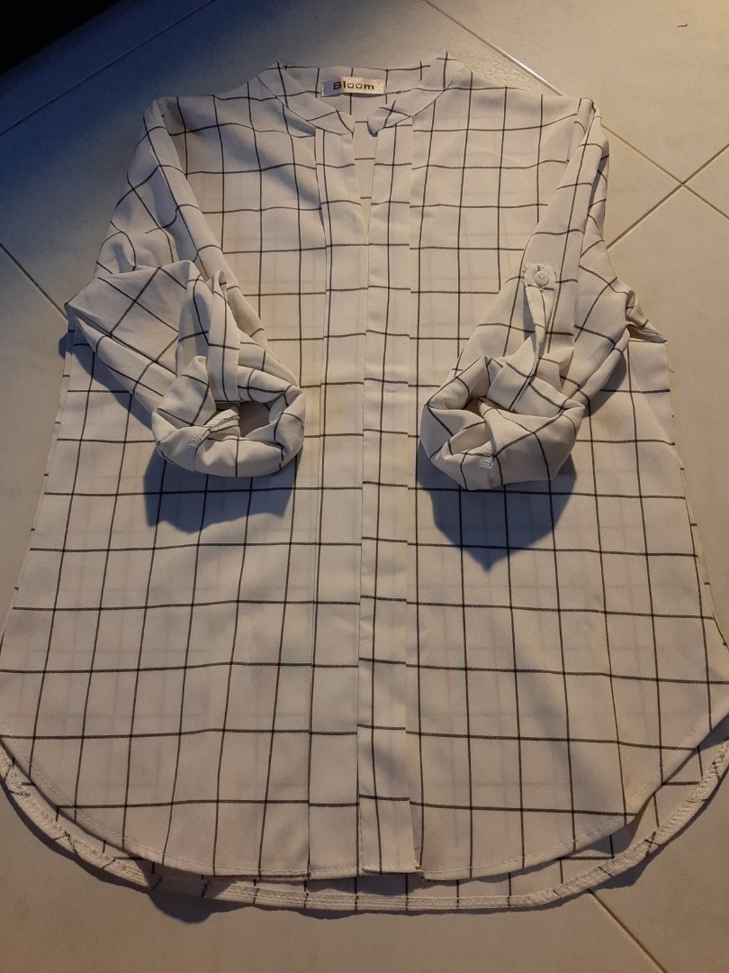 Korean Inspired Grid Shirt, Women's Fashion, Clothes, Tops on Carousell