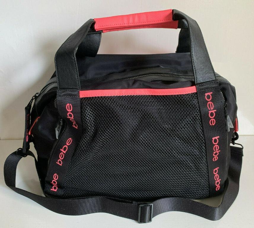 NEW BEBE MELANIE BLACK PINK WEEKENDER TRAVEL LUGGAGE DUFFEL DUFFLE BAG ...