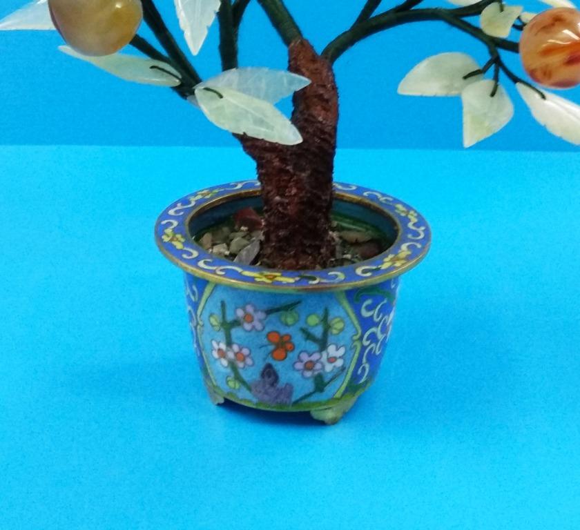 Vintage Handmade Chinese Potted Jade Peach Tree Landscape, Home Decor ...