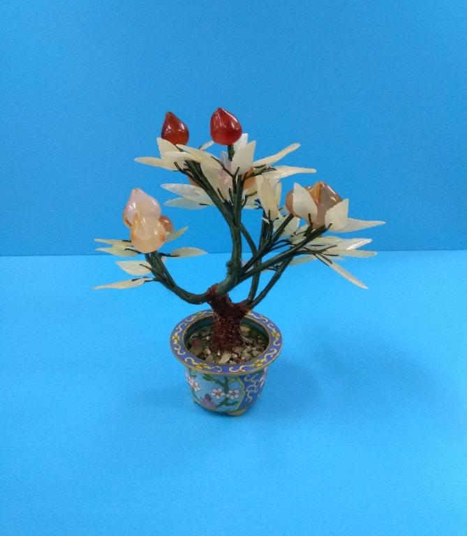 Vintage Handmade Chinese Potted Jade Peach Tree Landscape, Home Decor ...