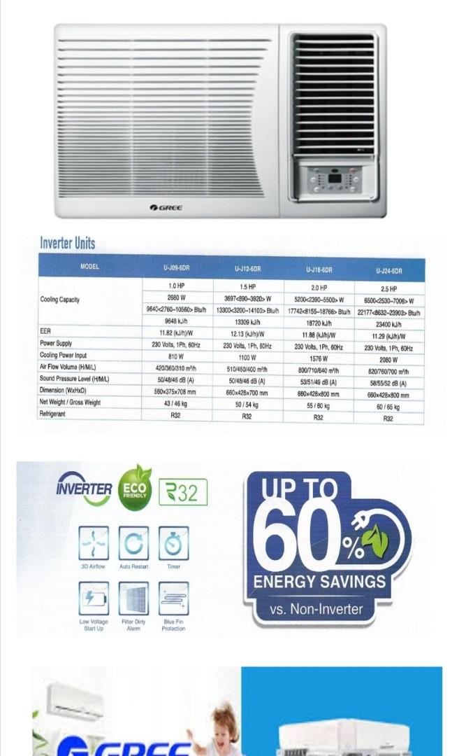 1hp GREE window type inverter, TV & Home Appliances, Air Conditioning ...