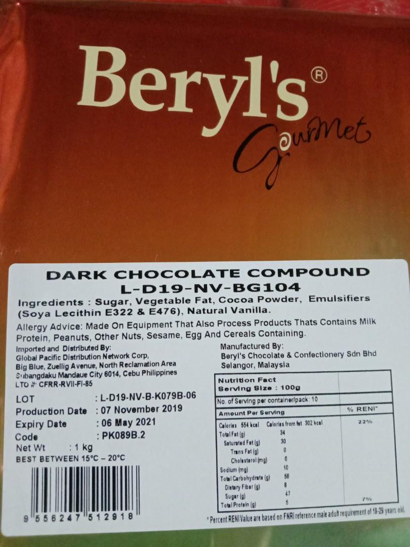Beryls gourmet dark chocolate compound, Food & Drinks, Packaged ...