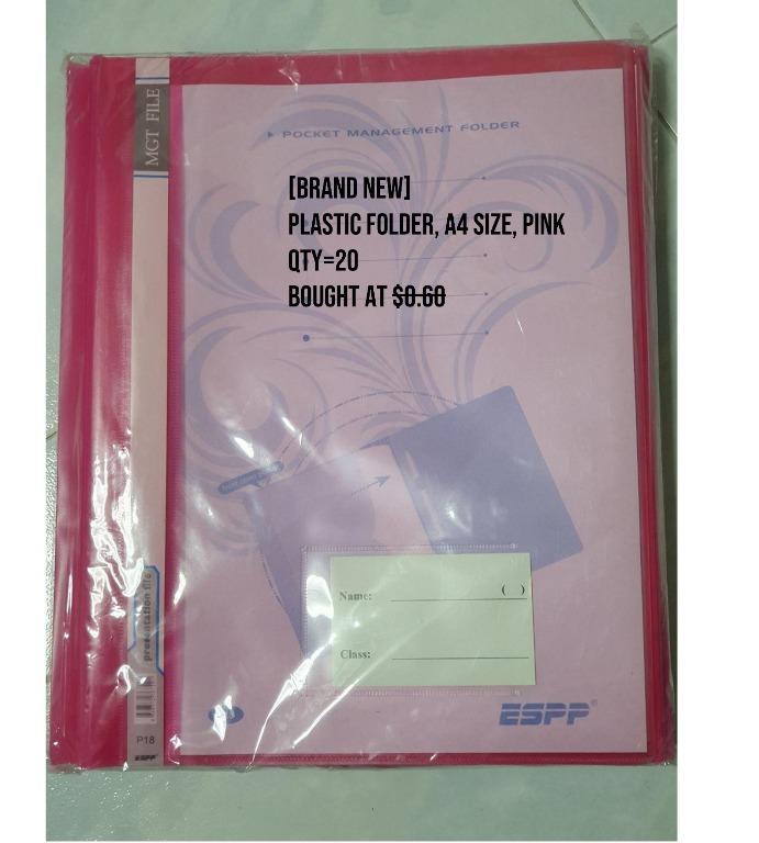 [BRAND NEW] Pink Plastic Folder A4 Size, Hobbies & Toys, Stationery ...