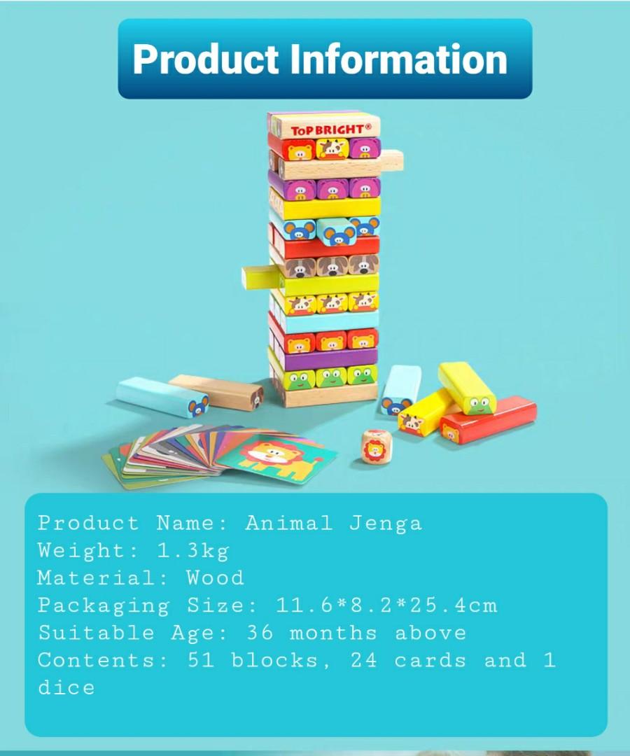 [SG] Clearance Sale - TOPBRIGHT Animal Jenga Game Wooden Blocks ...