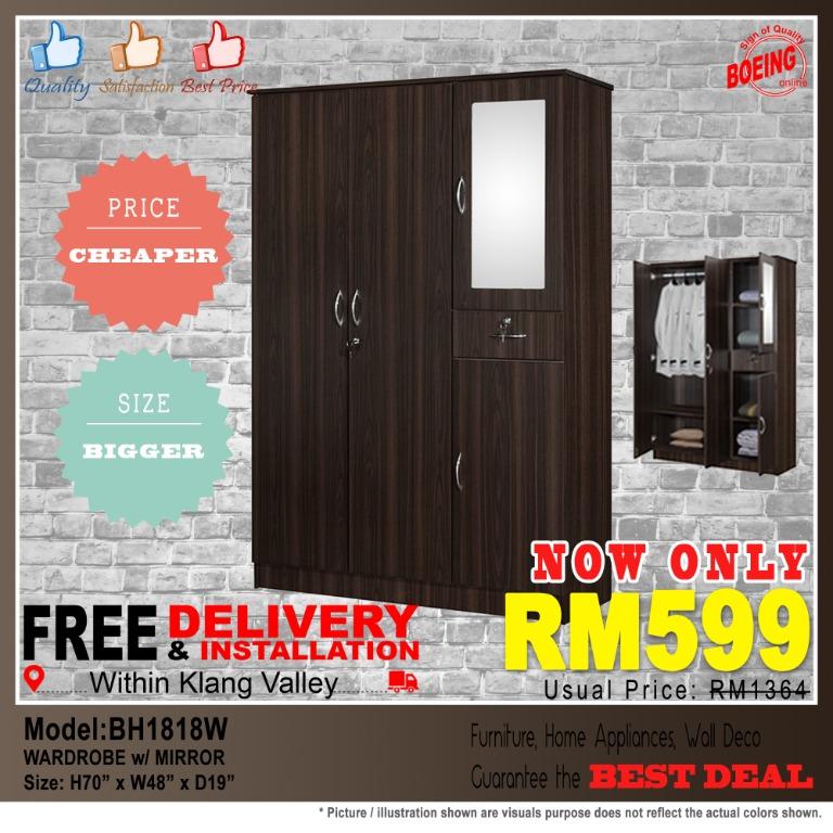 VALUE BUYS 4FT WARDROBE with MIRROR, Furniture & Home Living, Furniture ...