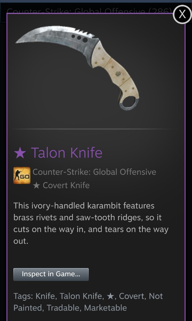 Csgo Talon Knife Vanilla, Video Gaming, Gaming Accessories, Game Gift Cards & Accounts on Carousell