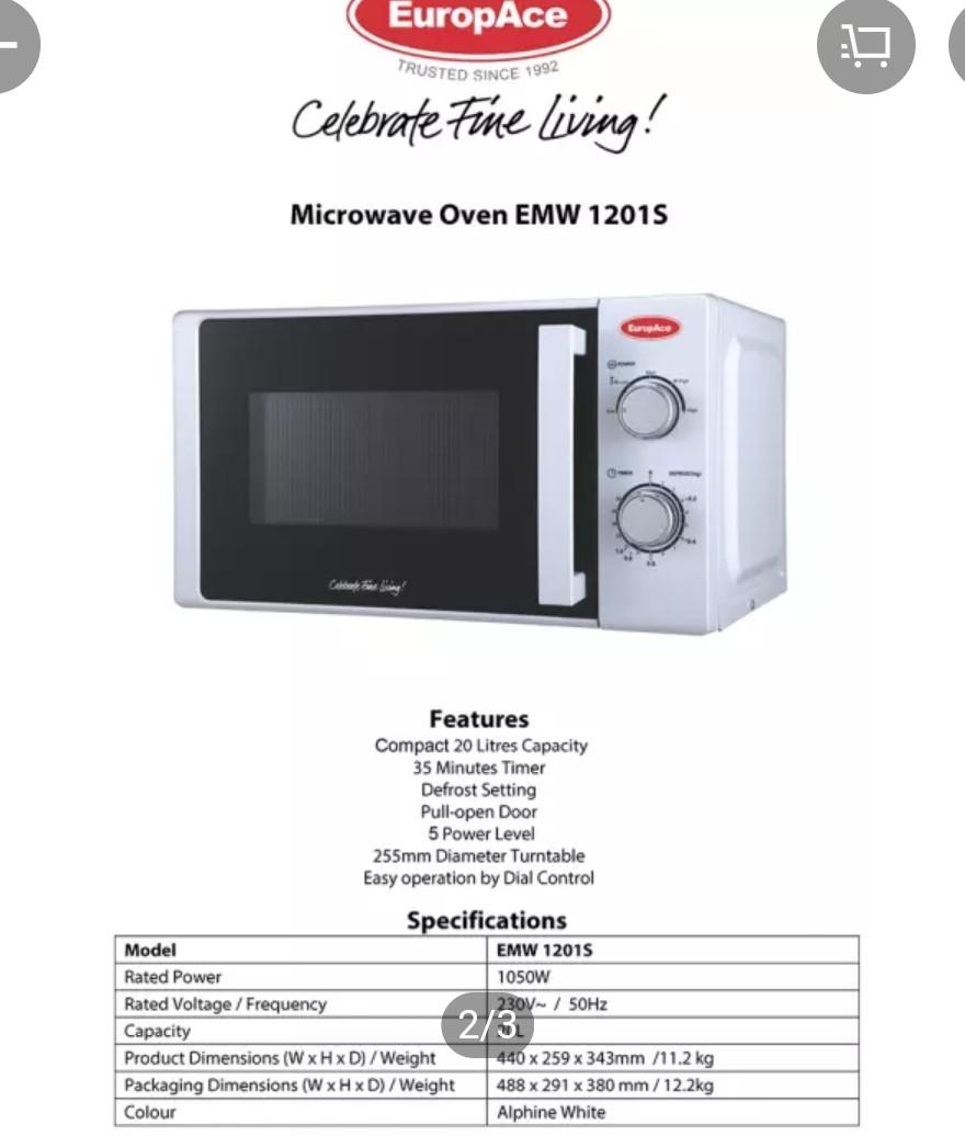 Microwave Oven europace 1201 microwave oven, Home Appliances ...