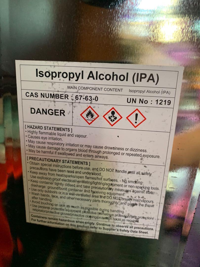 Isopropyl Alcohol (IPA) 99.9% - 18L Tin can, Beauty & Personal Care, Sanitisers & Disinfectants ...