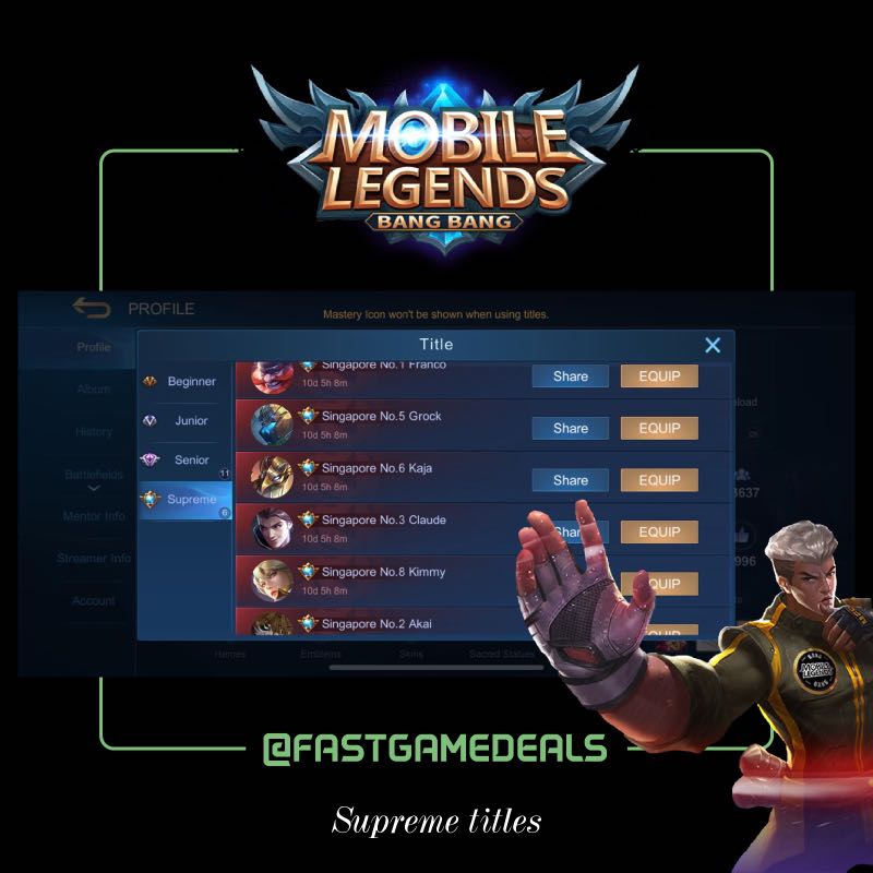 MOBILE LEGEND BOOSTING|SUPREME TITLES, Video Gaming, Gaming Accessories ...