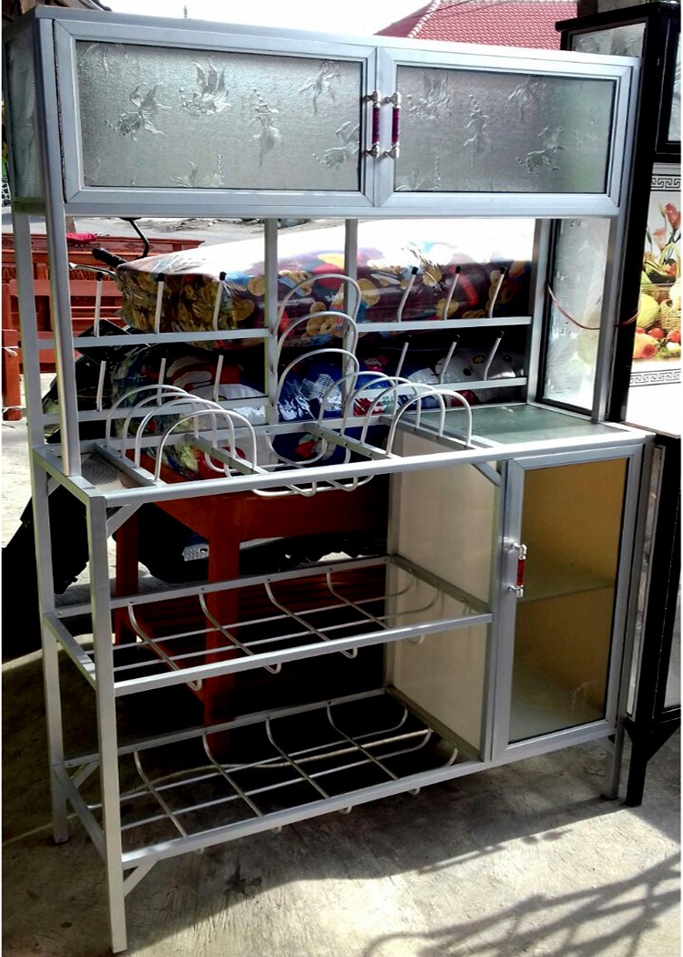 Rak Piring Aluminium 3 Sap Box Atas 2 Pintu Samping 1 Pintu Kaca Es 93 ...