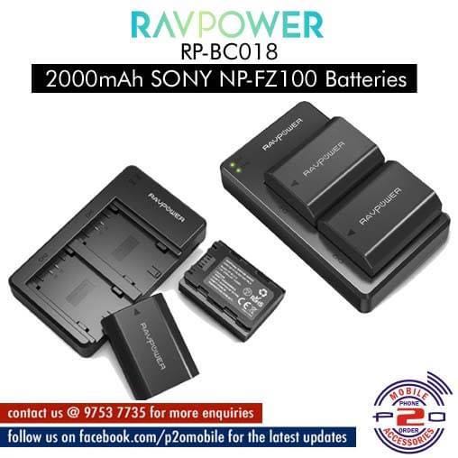 RAVPower Camera Battery Sony NP-FZ100 2000mAh 2-Pack + Charger Set , Photography, Photography ...