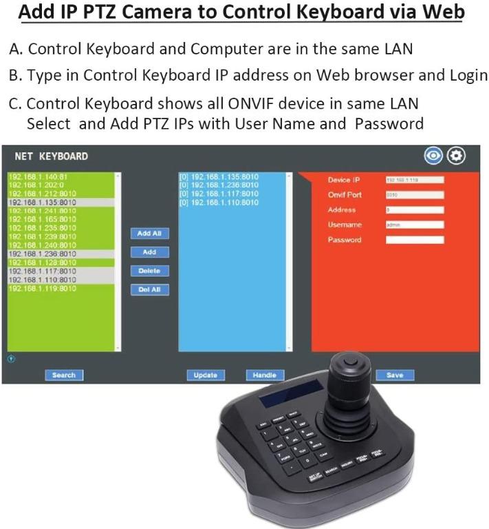 LEFTEK Onvif 4D Joystick IP PTZ Controller Network Keyboard with LCD Display for High Speed PTZ ...