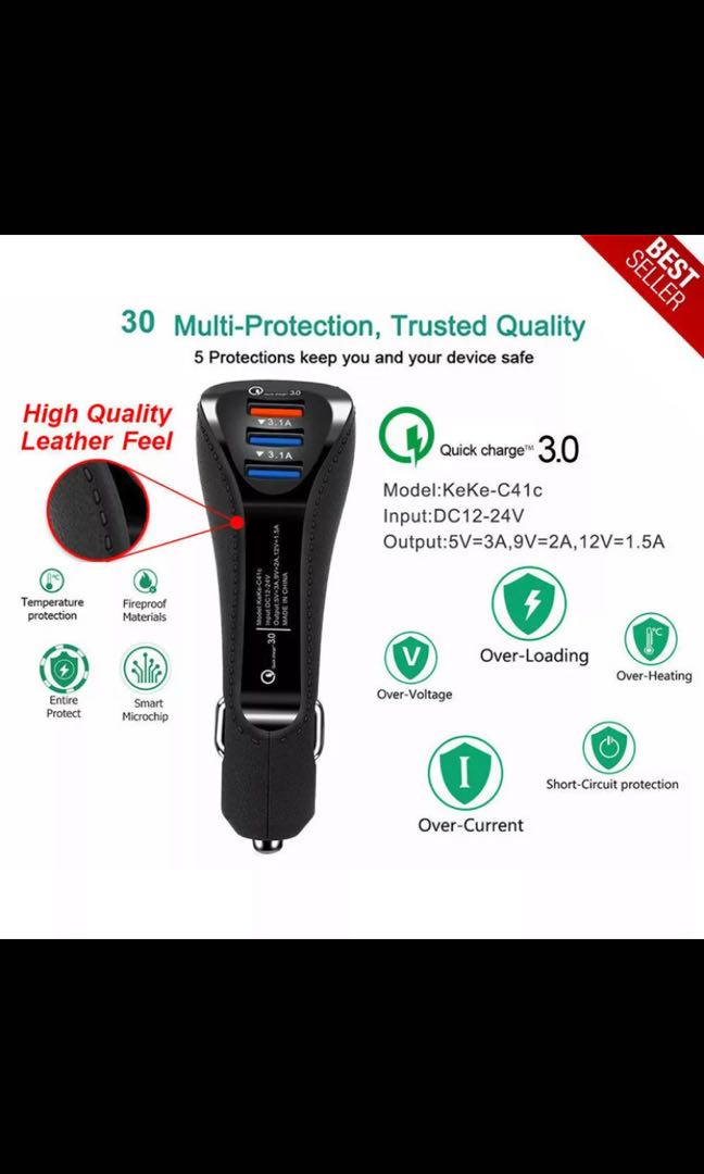 3 port USB cigg socket charger with fast charge, Car Accessories ...