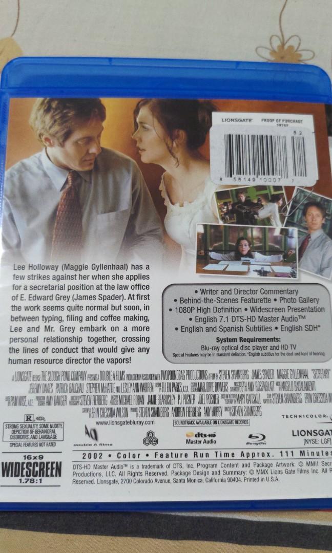 Bluray Secretary - James Spader, Maggie Gyllenhall, Hobbies & Toys ...