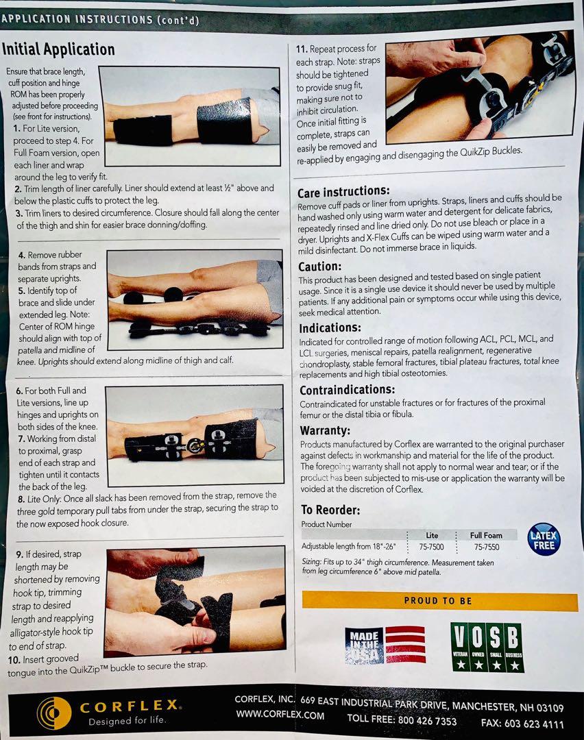 Corflex post-op knee orthosis, Health & Nutrition, Braces, Support ...