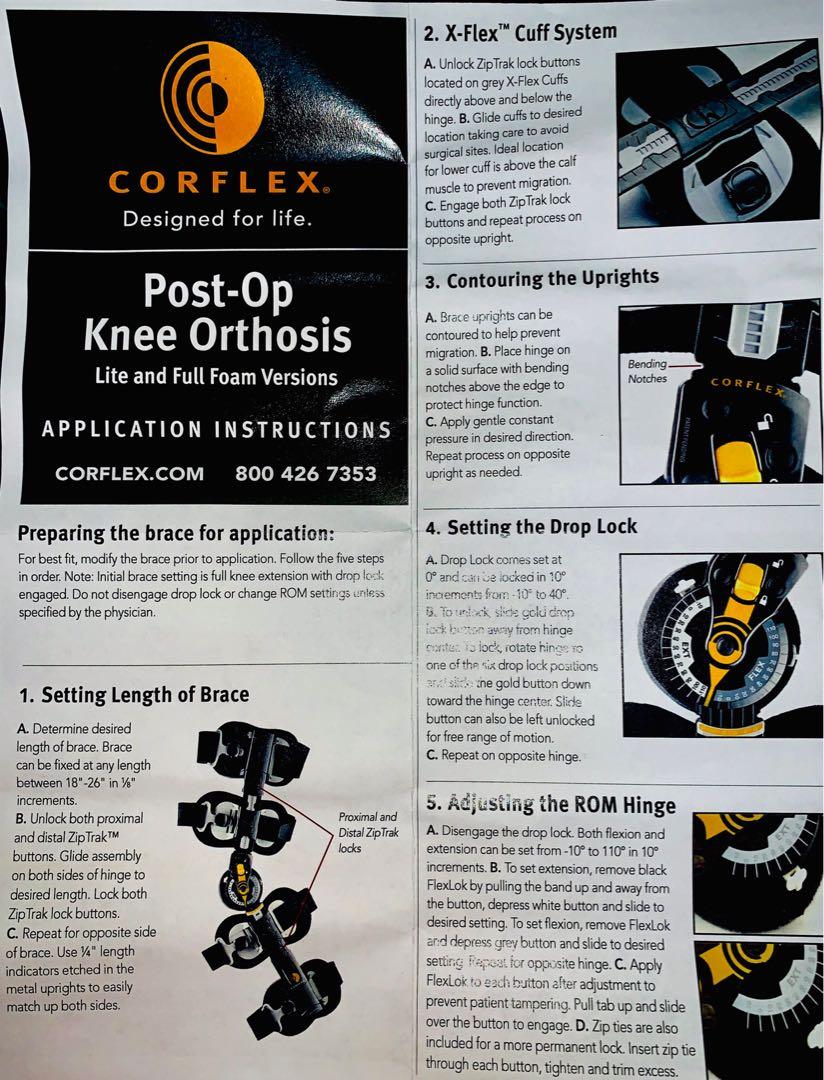 Corflex post-op knee orthosis, Health & Nutrition, Braces, Support ...