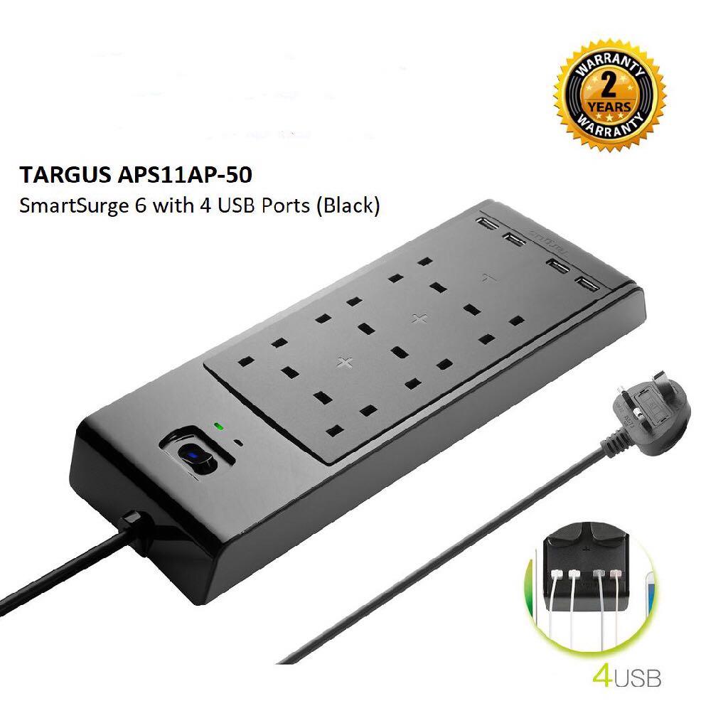 EXTENSION SOCKET TARGUS SURGE PROTECTOR 6-PLUGS WITH 4-USB 2M (APS11AP ...