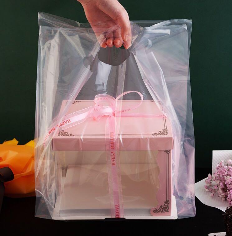 Square Cake Box Plastic Bags Handles - Clear/Transparent, Furniture ...