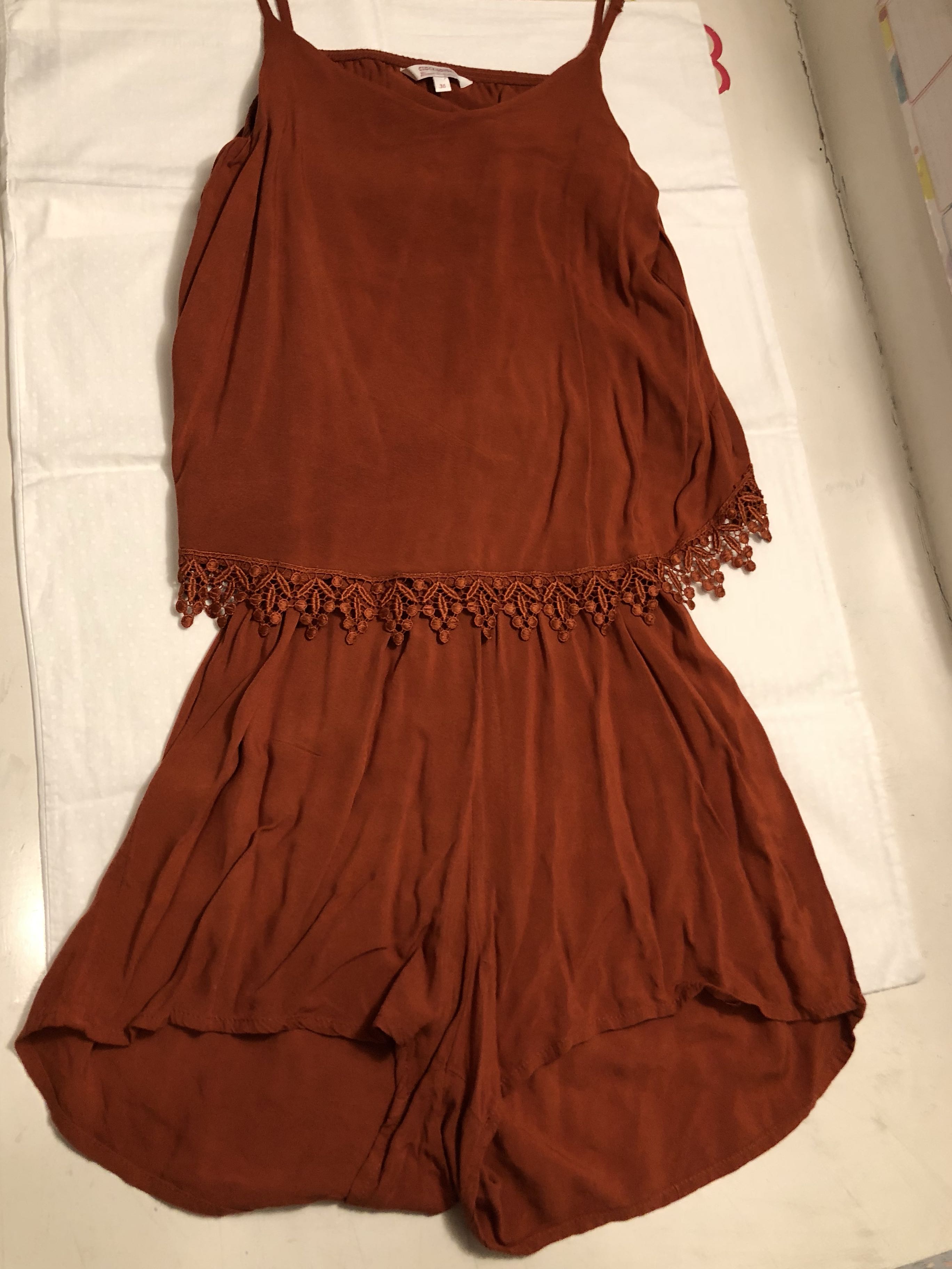 Burnt Orange Lace Trimmed Romper, Women's Fashion, Dresses & Sets ...