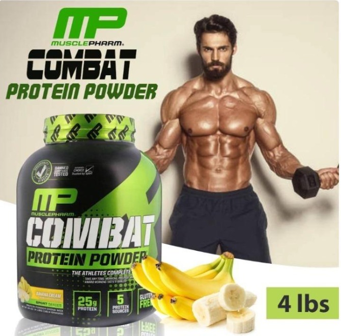 Combat Protein Powder, 5 in 1 Muscle Building Banana Cream 25g Protein ...