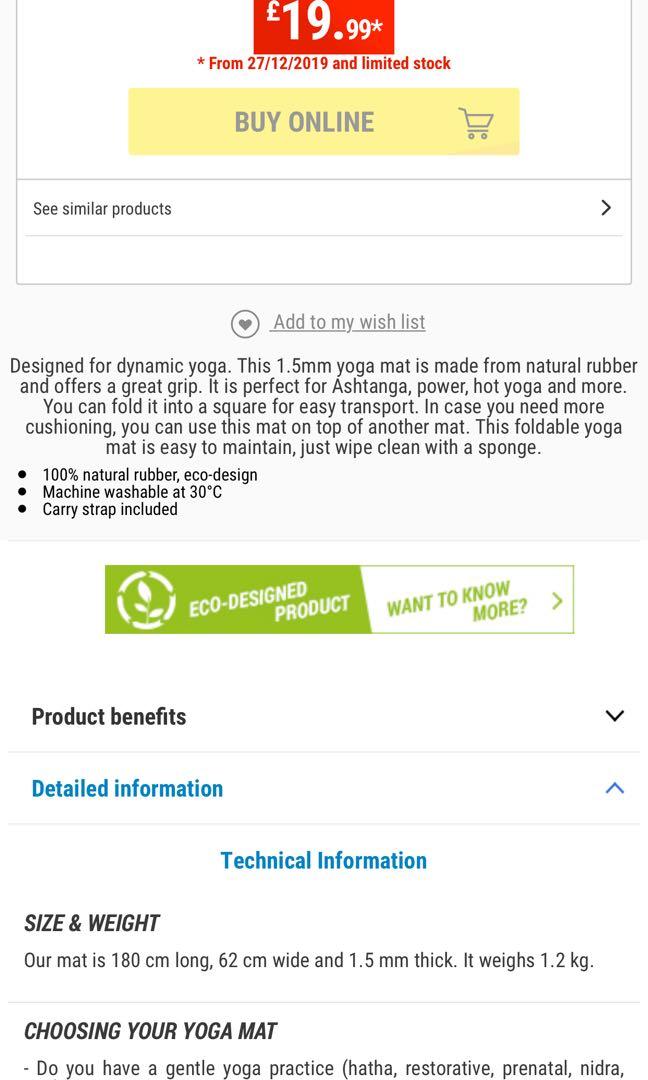 Domyos by Decathlon Travel Yoga Mat, Sports Equipment, Exercise ...