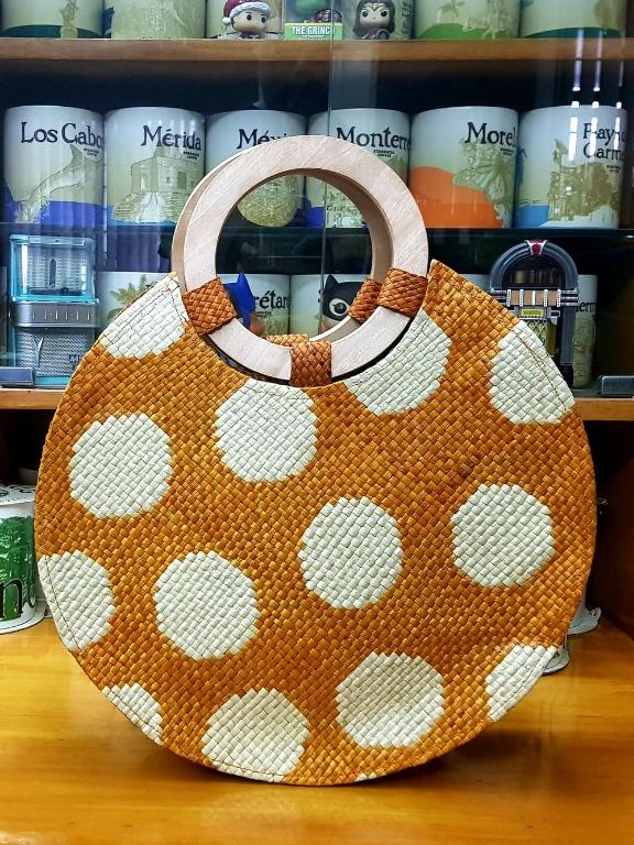 Handwoven BANIG Bag Round Orange with White Circles, Women's Fashion ...