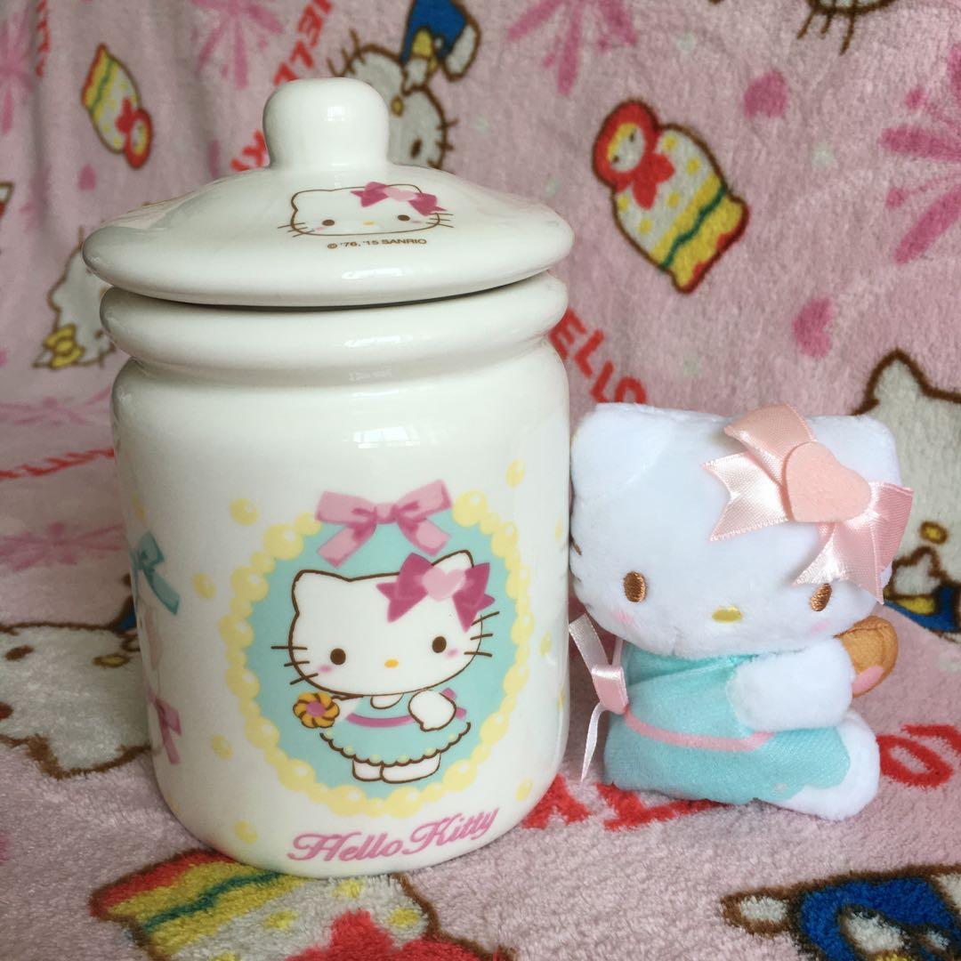 Hello Kitty Ceramic Container with Lid and Small Plush Toy, Furniture ...