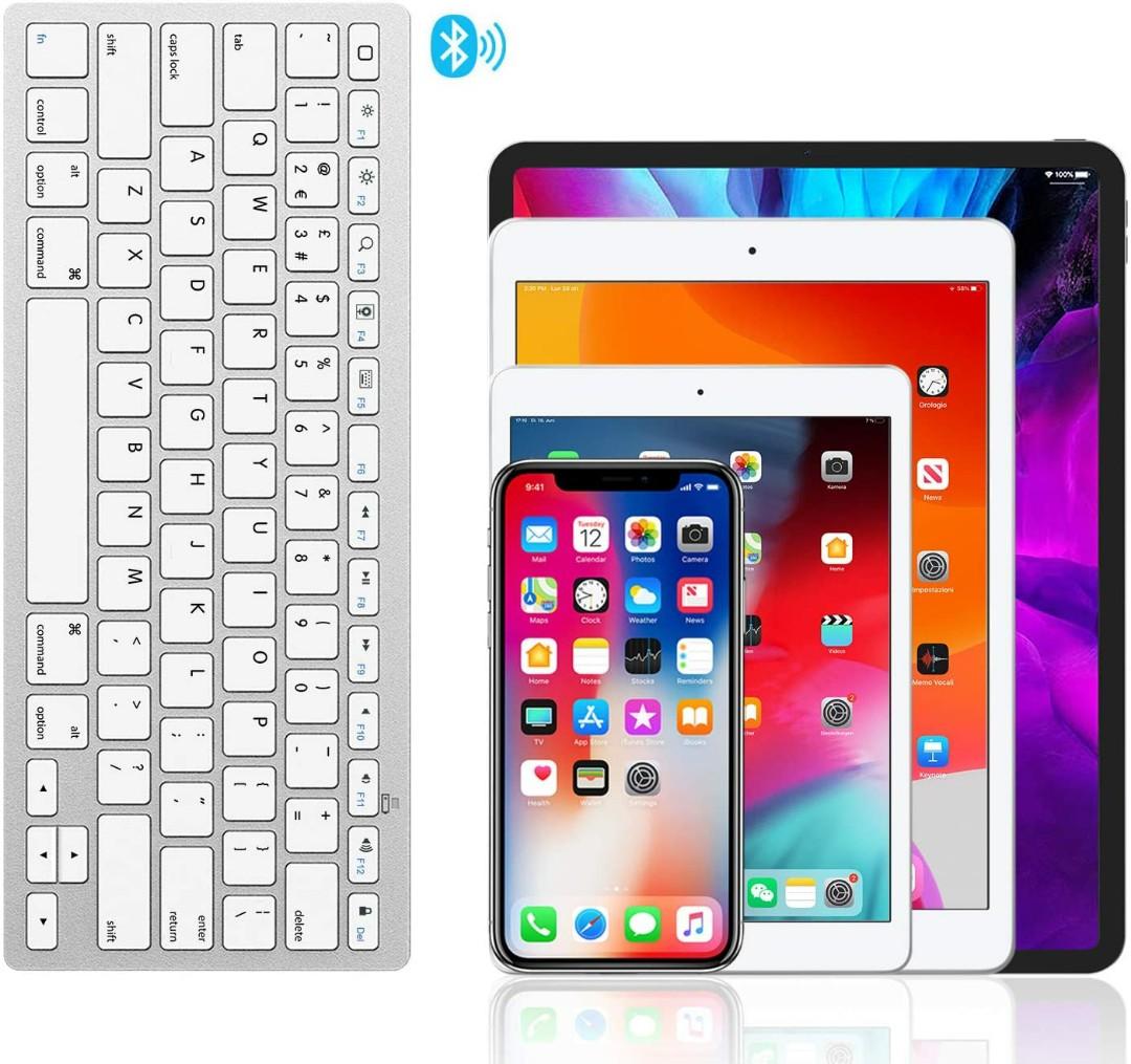 Omotion KB036 Wireless Bluetooth Ultra Slim Keyboard (Silver with Black ...