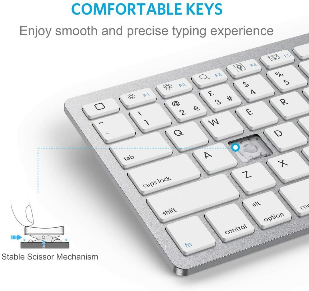 Omotion KB036 Wireless Bluetooth Ultra Slim Keyboard (Silver with Black ...