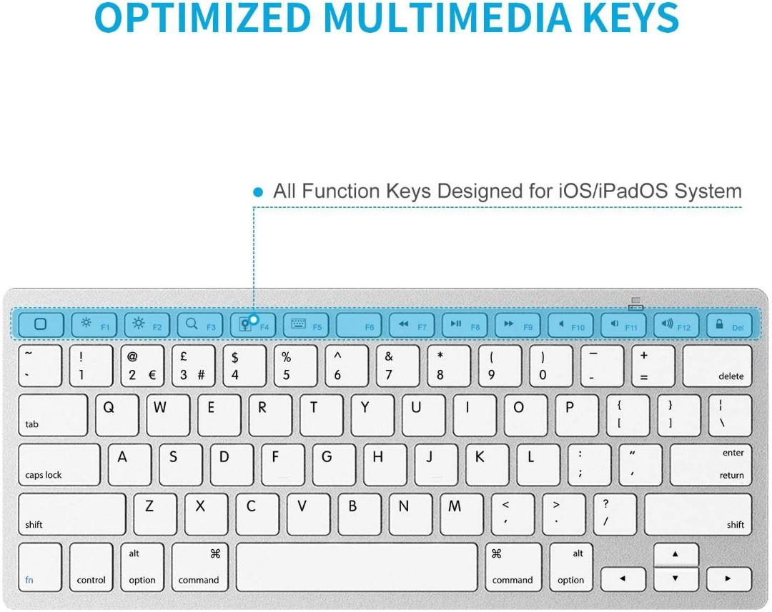 Omotion KB036 Wireless Bluetooth Ultra Slim Keyboard (Silver with Black ...