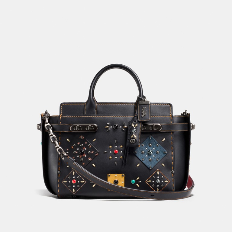 PRISTINE! Real Leather COACH Double Swagger with Patchwork Prairie ...