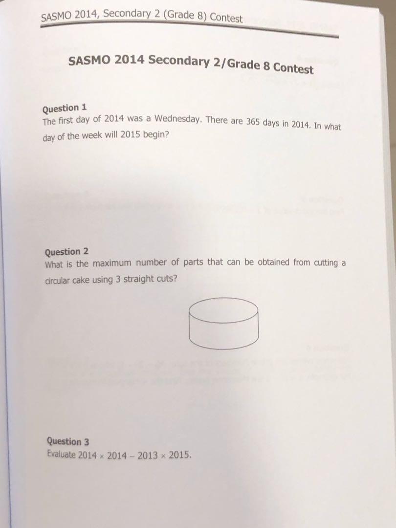 SASMO sec 2 [ Grade 8 ] 5 year series math olympiad competitions ...