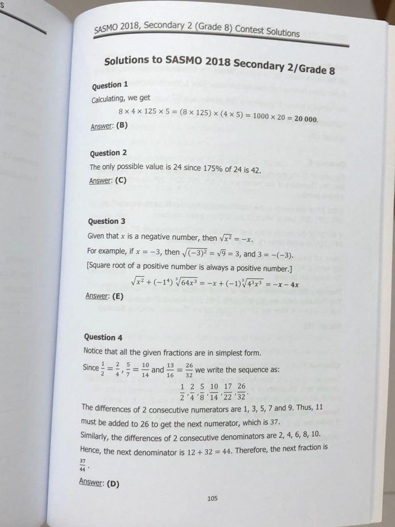 SASMO sec 2 [ Grade 8 ] 5 year series math olympiad competitions, Hobbies & Toys, Books ...