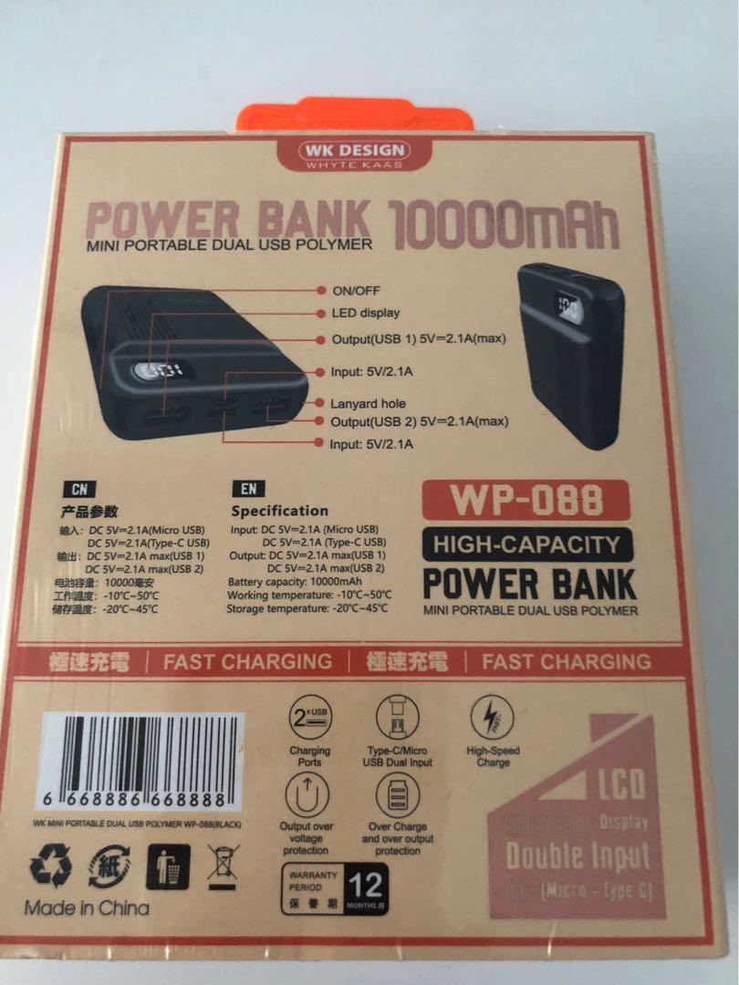 WK Design 10,000mAh Mini Powerbank LED Display, Mobile Phones & Gadgets ...