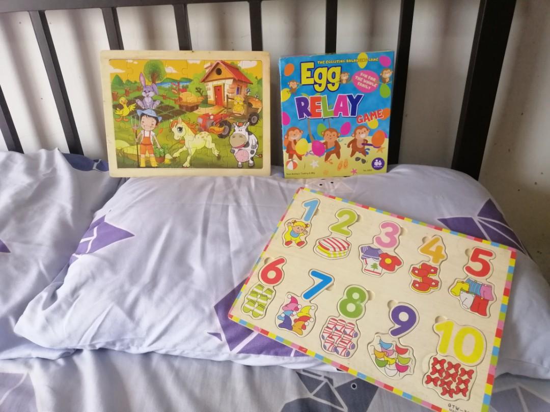 Educational wooden pin puzzle and egg relay game, Babies & Kids, Infant ...