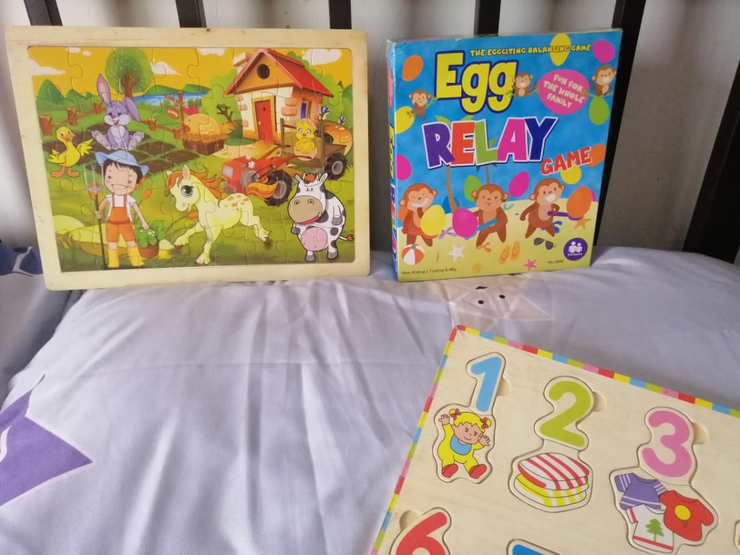 Educational wooden pin puzzle and egg relay game, Babies & Kids, Infant ...