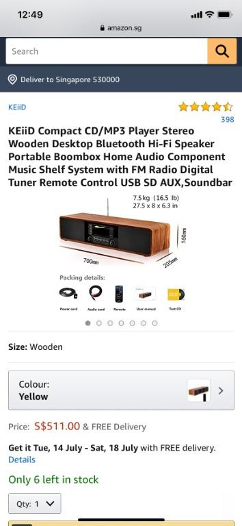 KEiiD Compact CD/MP3 Player Stereo Wooden Desktop Bluetooth Hi-Fi ...