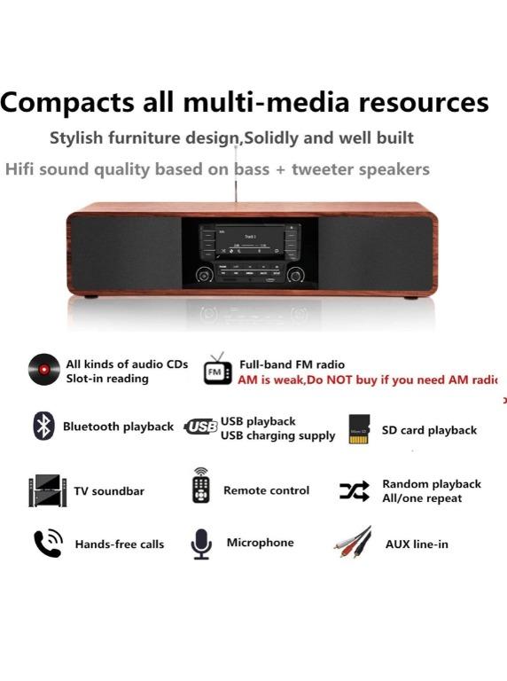 KEiiD Compact CD/MP3 Player Stereo Wooden Desktop Bluetooth Hi-Fi ...