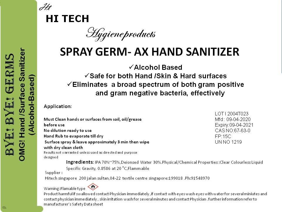 SPRAY GERM-AX HAND/SURFACE SANITIZER (Isopropyl Alcohol 70% ...