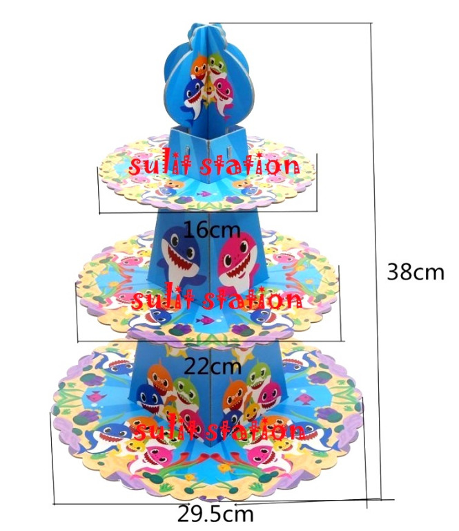 BABY SHARK SHARKS THEMED BIRTHDAY PARTY CUP CAKE CUPCAKE STAND HOLDER ...