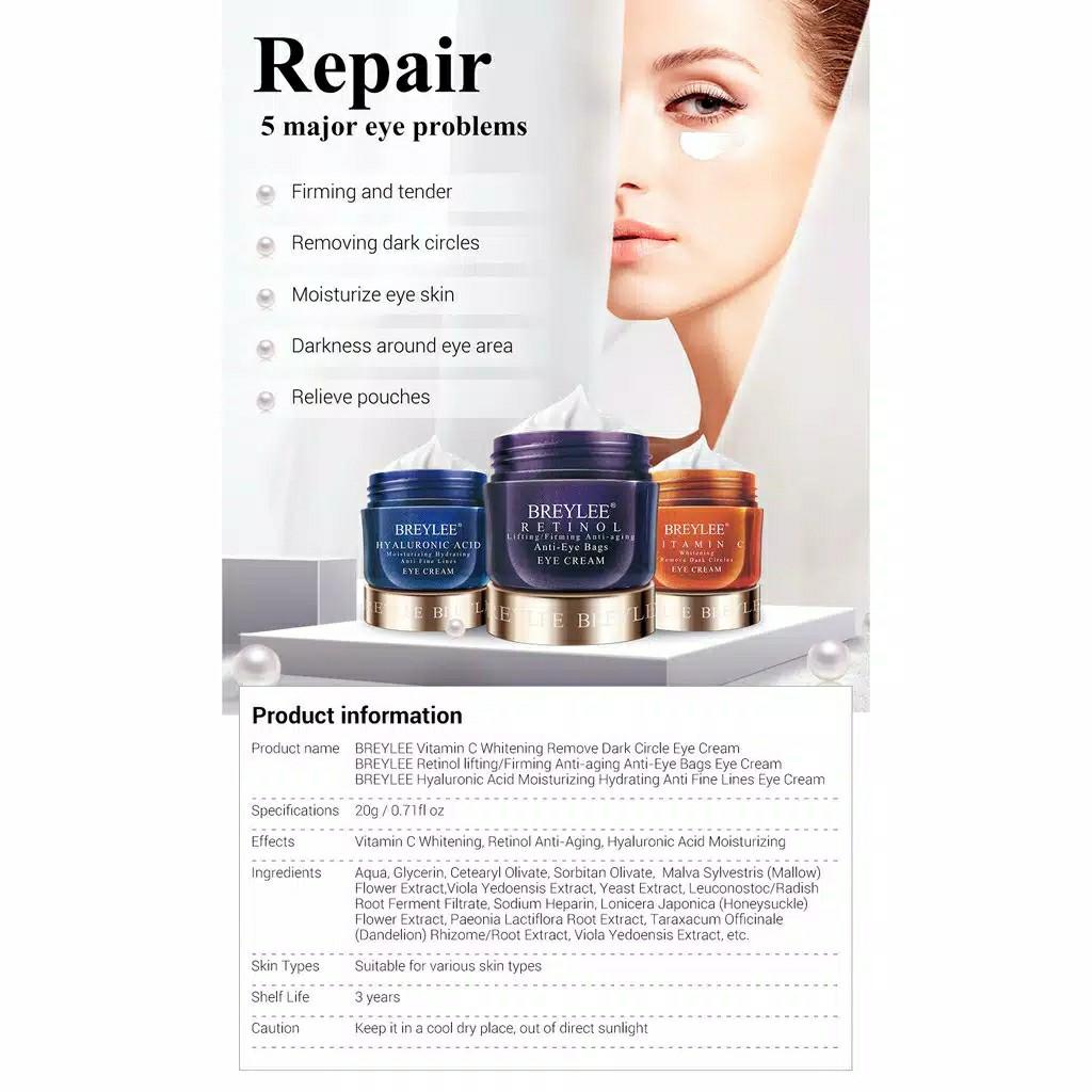 BREYLEE Eye Cream Hyaluronic Acid Moisturizing Ageless Retinol Anti ...