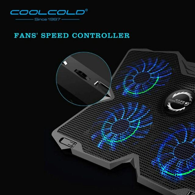 COOLCOLD Laptop Cooler Laptop Cooling Pad Notebook Gaming Cooler Stand with Four Fan and 2 USB ...