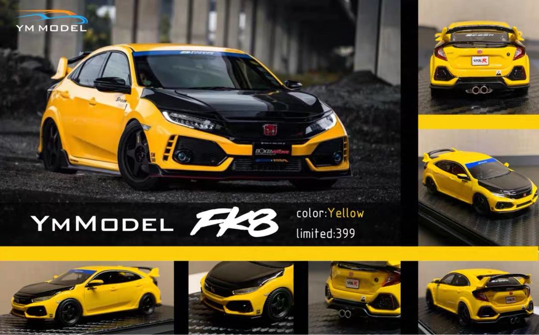 YM Model 1/64 Honda Civic Type R FK8 Yellow Spoon Sports, 興趣及遊戲, 玩具 ...