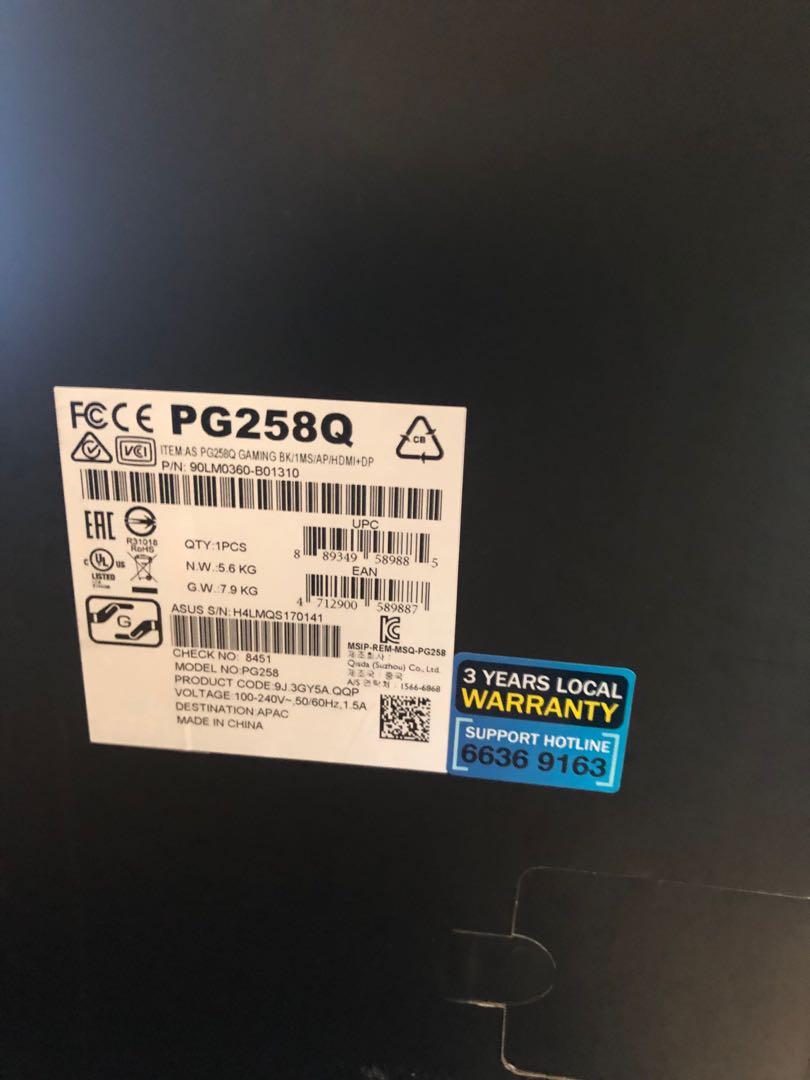 Asus ROG SWIFT PG258Q 240hz G-SYNC Gaming Monitor, Electronics ...