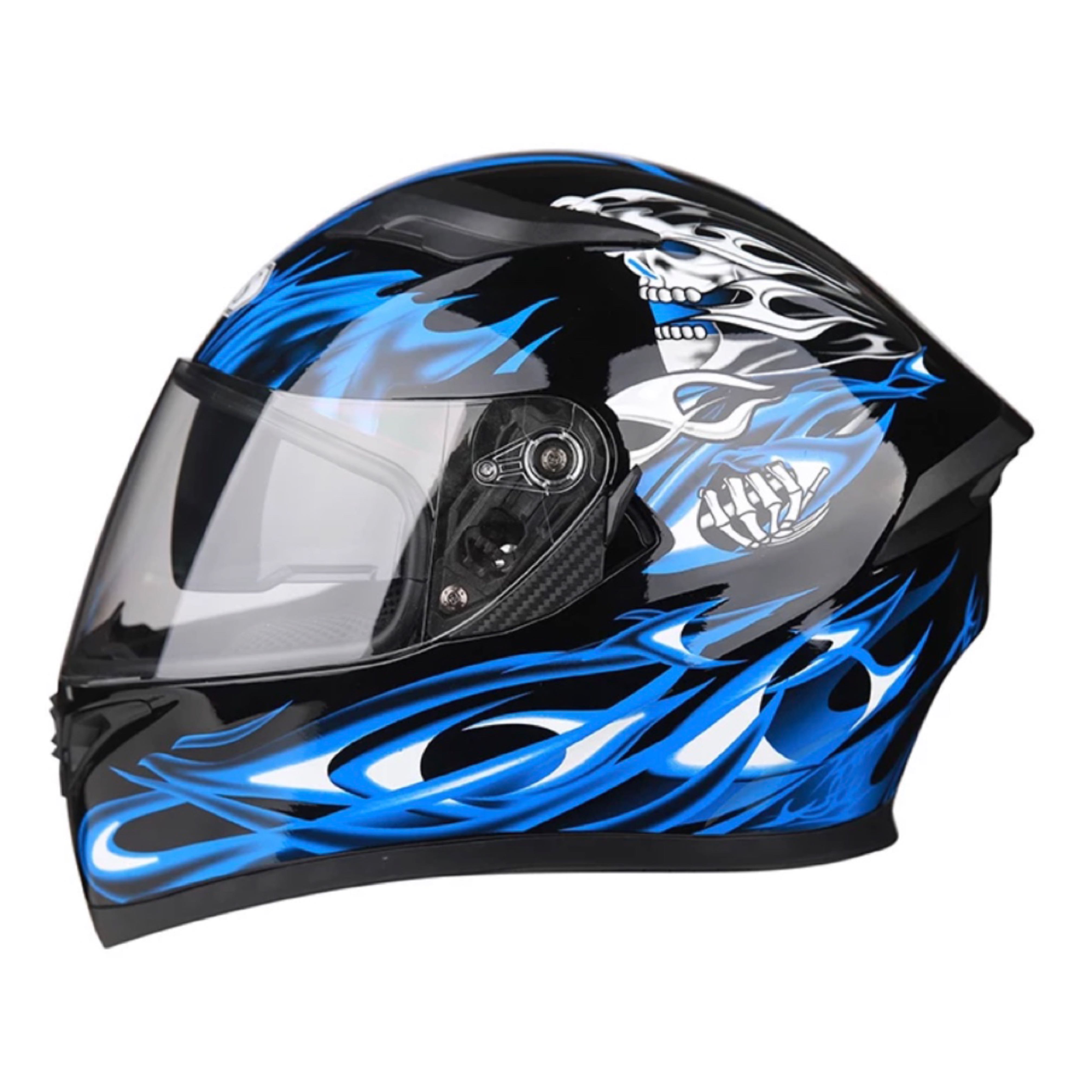 Black with Blue and White Designs Full Face Motorcycle Helmet Motorbike ...