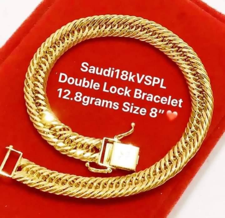 18K Saudi Gold Double Lock Bracelet Japan Style 10 Cut VSPL, Women's ...