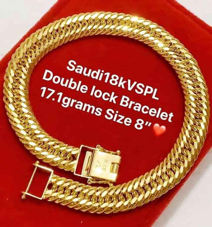 18K Saudi Gold Double Lock Bracelet Japan Style 10 Cut VSPL, Women's ...